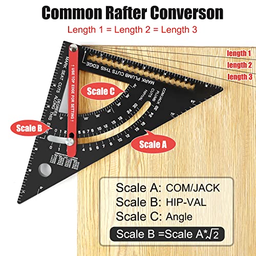 Gohelper Carpenter Square Woodworking Tools Rafter Square 7 inch framing Woodworking Square Tool Carpenter Layout Aluminium Adjustable Combination Square Set Metal Carpentry Triangle Ruler
