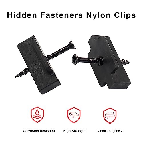 LifCratms 50Pcs Hidden Fasteners Clips for Deck Fastening, Black Nylon Plastic T Clips with Metal Screws for Composite Decking Boards Universal Deck Fastener Clips System