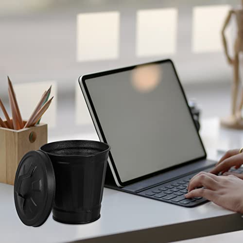 POPETPOP Mini Trash Can with Lid- Tiny Desktop Wastebasket Metal Garbage Bin Pen Holder Flowerpot Small Buckets Organizer for Home Office Kitchen