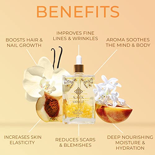SAFA Vanillé Oil - Organic Oil for Face, Body, Hair, Nails & Aromatherapy | Vanilla Extract & Floating Arabian Sambac Jasmine Petals | Moisturizer for Men & Women