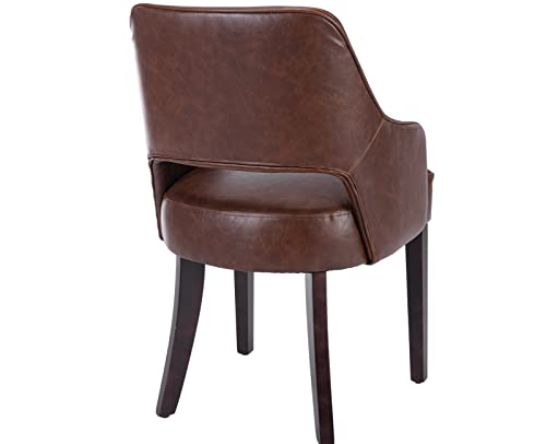 Kmax PU Leather Dining Chairs Set of 2 Upholstered Side Chairs Farmhouse Accent Chairs with Open Back Wood Legs for Dining Room Guest Room Restaurant, Brown