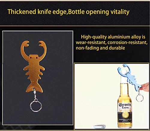Flat Bottle Beer Opener Key Chain Lobster Wine Bottle Opener 6 Pack Colorful Aluminum Alloy Tool Funny Opener for Home Kitchen Bar Restaurant Bartender Anniversaries Party Supplies