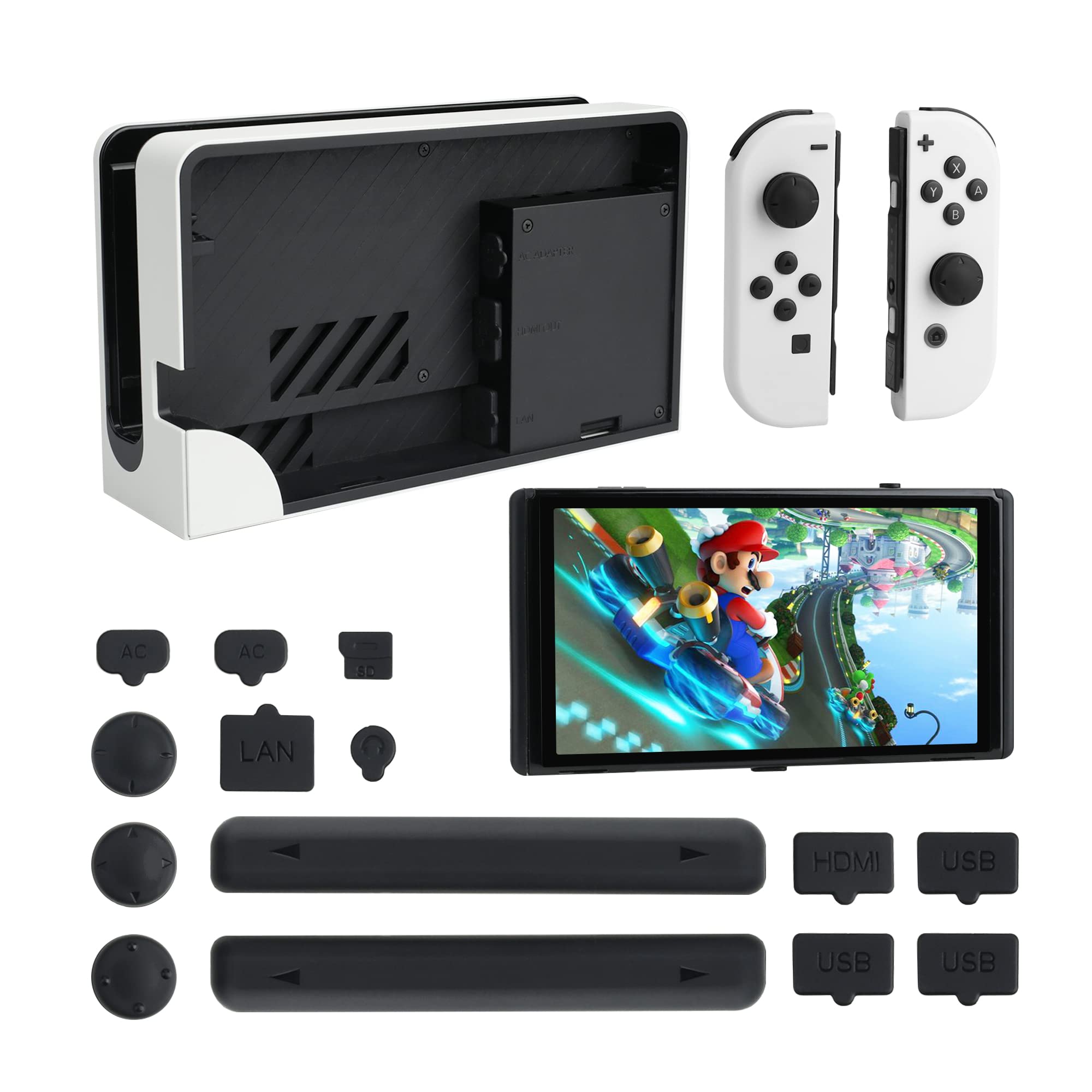 FANPL Accessories for Nintendo Switch OLED with 11 Dust Plugs and 3 Thumb Grips