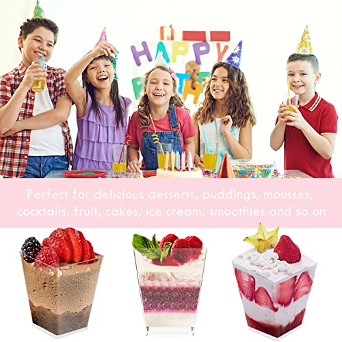 Wiaregom 50Pack 5oz Square Plastic Dessert Cups with Lids and Spoons,Clear Parfait Appetizer Cups for Tasting Party Desserts Fruit Parfait Baby Shower Party