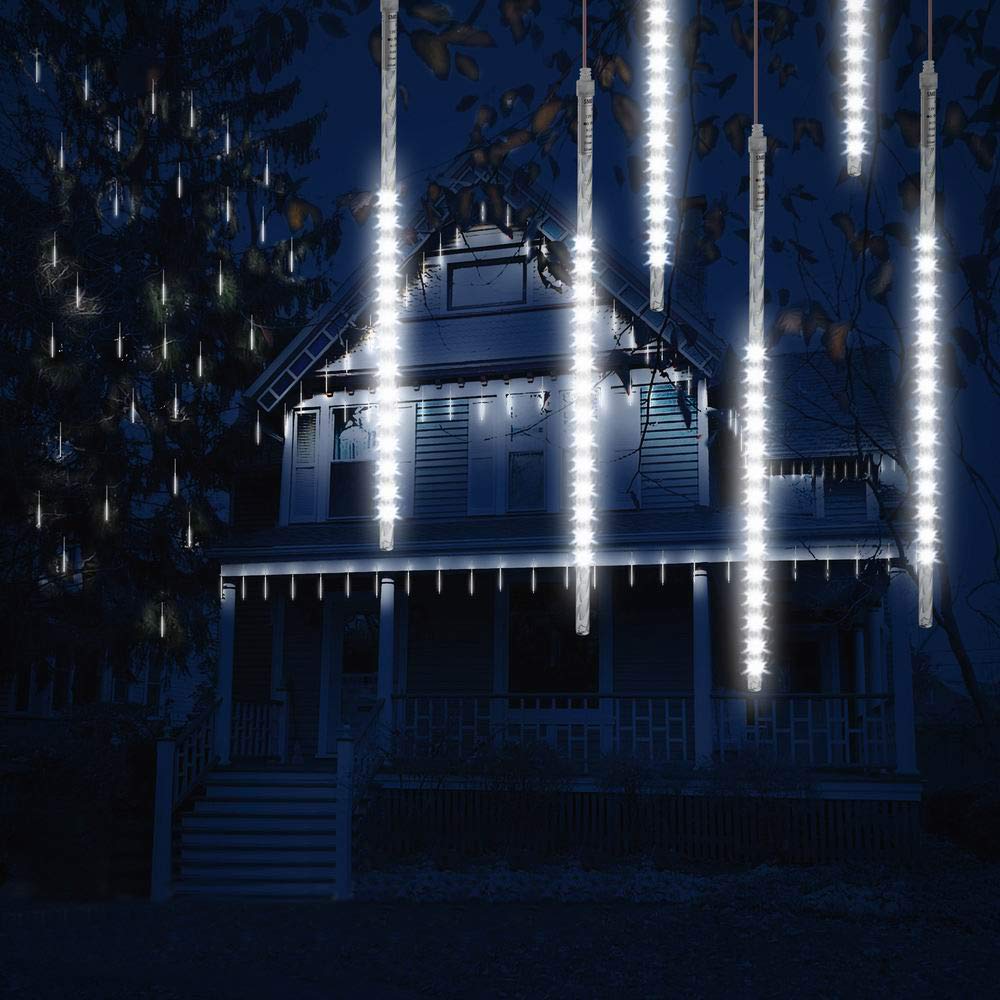 TURN RAISE Rain Drop Lights 30cm 10 Tubes 300 LED,Meteor Shower Lights UL Certified Icicle Cascading Lights for Christmas Holiday Party Home Patio Outdoor Decoration,White