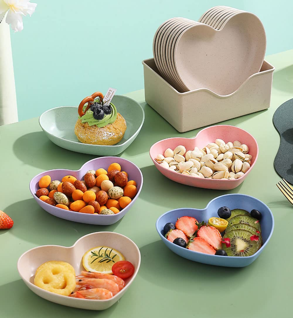 Golandstar 10pcs Heart Shaped Dinner Plates Dinnerware Dishes Set 6 Inch Food Plate Saucers Tray Fruits Snack Bowls BPA Free (Pink)