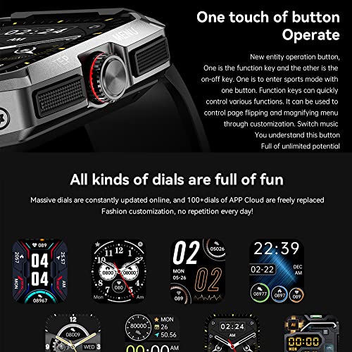 Military Smart Watches for Men, 5ATM Waterproof Rugged Grade Bluetooth Call(Answer/Dial Calls), Health Tracker for Android Phones and iPhone Compatible, 1.85" Heart Rate/Blood Pressure Watch (Black)