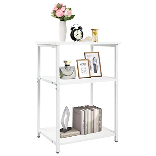 NO MORE TAG 3-Tier Bookcase Industrial Bookshelf Wood and Metal Frame Standing Shelves Modern Bookshelf Bookcase Display Office Storage Rack for Entryway Living Room Bedroom Home Office Kitchen White