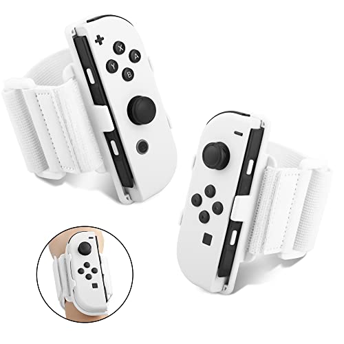 FANPL Wrist Bands for Dance 2024/2023/2022/2021/2020, Adjustable Elastic Straps for Nintendo Switch & Switch OLED Joycon Controller, 2 Pack Switch Dance Game Accessories for Adult and Kids - White