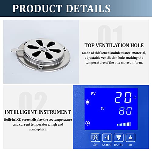 YUEWO 110V 15.6L-210L Blast Drying Oven Laboratory Silent Constant Temperature Stainless Steel Oven Intelligent Digital Display Drying Electromechanical Oven (101-2B-136L)