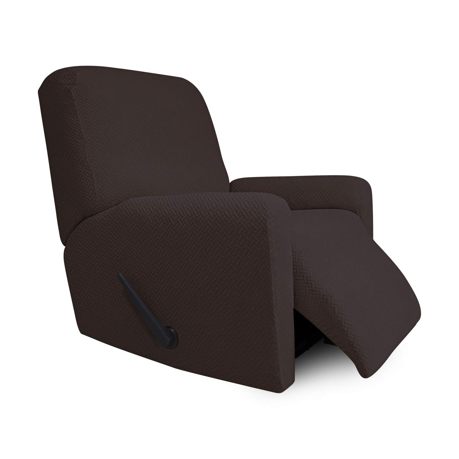 Easy-Going Stretch Jacquard Recliner Couch Cover, 4-Piece Soft Sofa Cover, Sofa Slipcover with Elastic Loop, Washable Furniture Protector for Kids, Pets, Dogs, Cats (Recliner, Chocolate Brown)