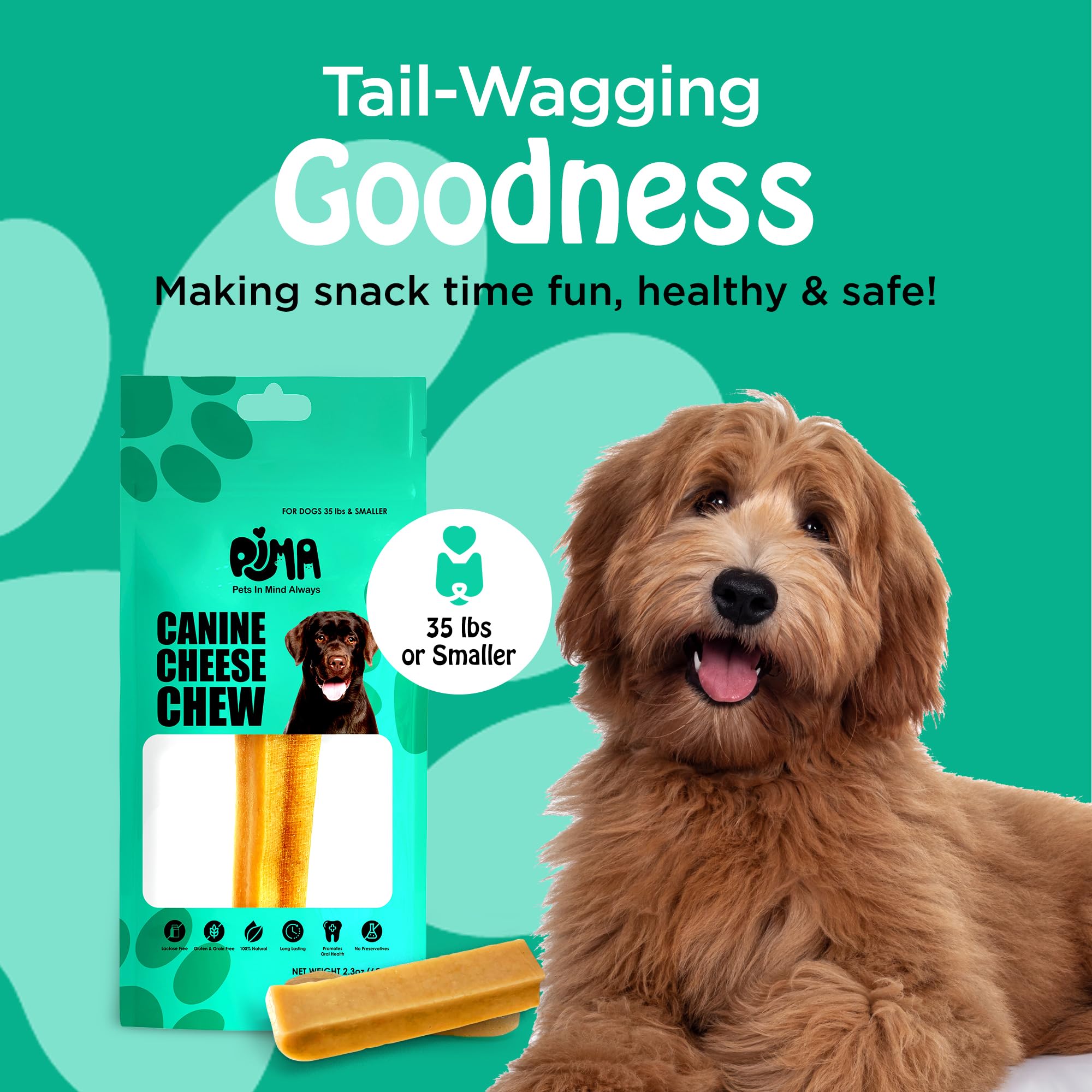 PIMA - Canine Cheese Chews, Natural Yak Chews for Dogs 35 lbs or Smaller, Lactose-Free Yak Cheese Dog Chews, Long Lasting Dog Chews with Protein and Vitamin E, D and A, Medium, 1 Chew, 2.3 oz