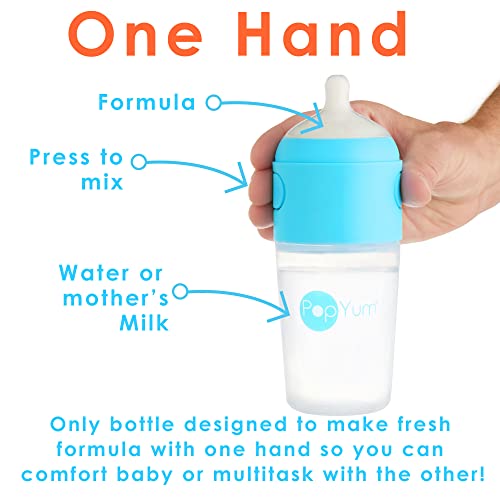 PopYum 9 oz Blue Anti-Colic Formula Making/Mixing/Dispenser Baby Bottles, 3-Pack (with #2 Nipples)