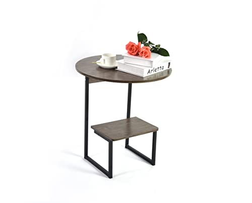 Nohle End Table for Living Room, Accent Table Round 2-Tier Tables with Storage,Small Nightstand,Black Metal Side Table H20in.