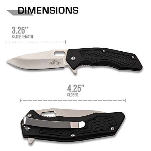 MASTER USA β Spring Assisted Open Folding Knife β Satin Finish Stainless Steel Blade, Black Injection Molded ABS Handle with Pocket Clip, Tactical, EDC, Self Defense- MU-A094S,Silver