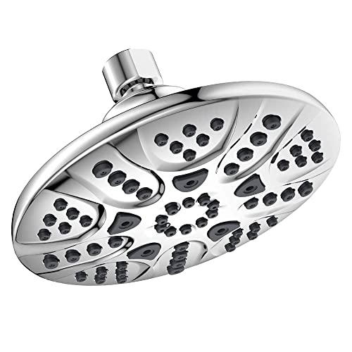 HOPOPRO High Pressure Shower Head with 5 Functions, 6 Inch Fixed Shower Head High Flow Rain Shower Head for Luxury Shower Experience