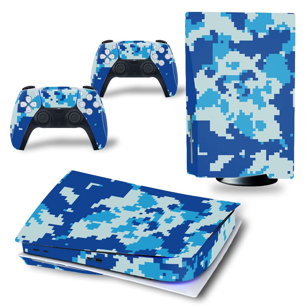 FOTTCZ Compatible Vinyl Skin PS5 Disk Edition Console and Controllers - Navy Camouflage