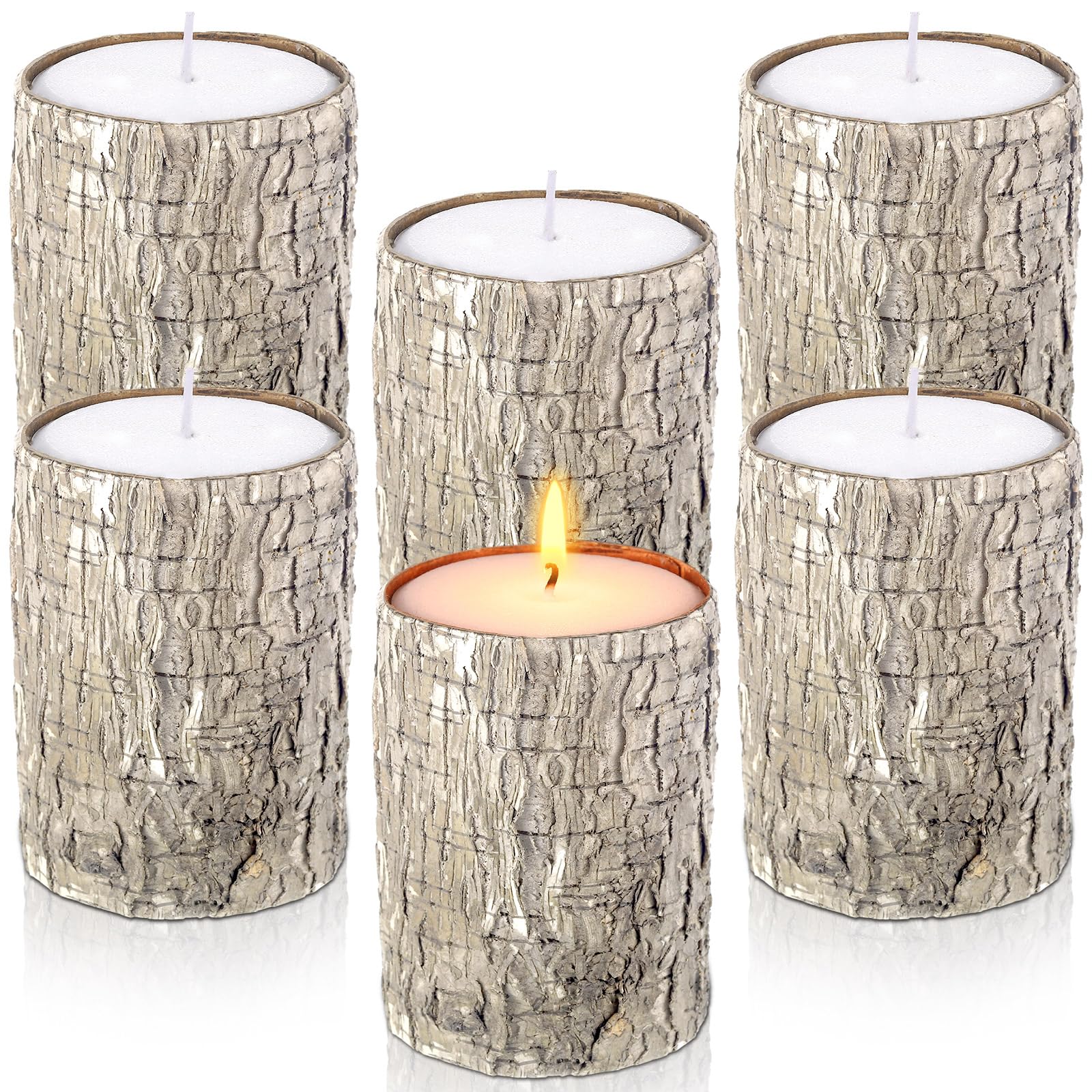 MTLEE Set of 6 Small Birch Bark Candle, Pillar Candles Wrapped with Birch Bark, Real Wax Rustic Candles, Birch Candles for Home Restaurant Wedding Party Decoration, D 3 x H 4