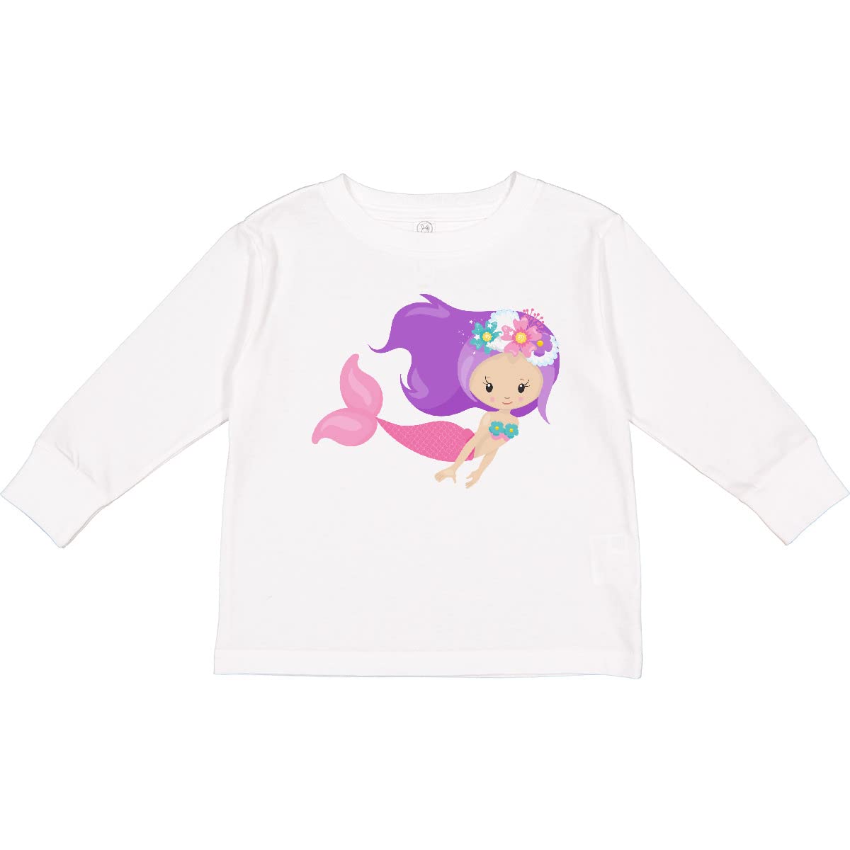 inktastic Cute Mermaid, Little Mermaid, Flowers, Purple Hair Toddler Long Sleeve T-Shirt 4T 0020 White 40af5