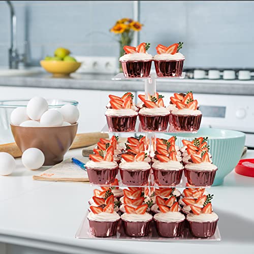 Yumhouse Cupcake Stand for 50 Cupcakes,4-Tier Acrylic Cupcake Tower Holder,Cupcake Holder,Dessert Stands with LED Light String for Cupcake Display,Wedding,Birthday,Baby Shower