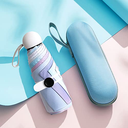 YumSur Mini Travel Sun & Rain Umbrella, Small UV Compact Folding Umbrella with Case 8 Ribs Anti-UV Lightweight Umbrella