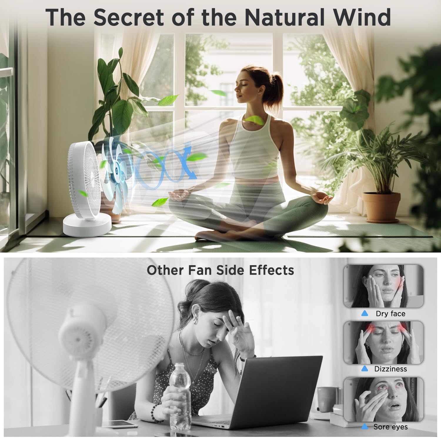EasyAcc 12 Inch Desk Fan, USB Fan Air Circulator Fan Ultra Quiet 24 dB, IP67 waterproof, 5 Speeds, Timer, Energy Saving Table Fan, Adjustable Angle for Home, Office, Bedroom and Outdoor(White)