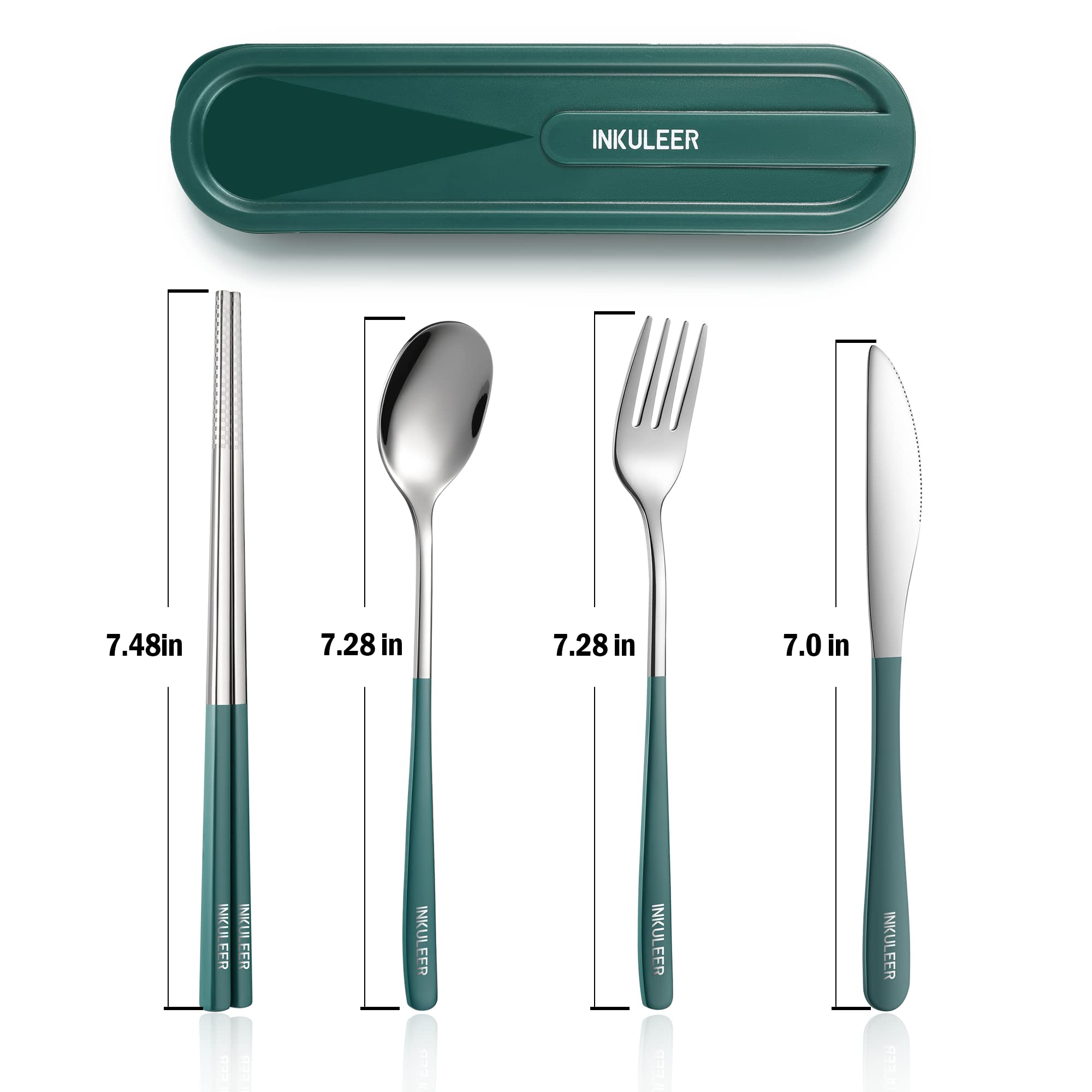 INKULEER Travel cutlery set, 18/8 stainless steel cutlery, Reusable utensils set with case, Portable Silverware Lunch Box for Camping and Office