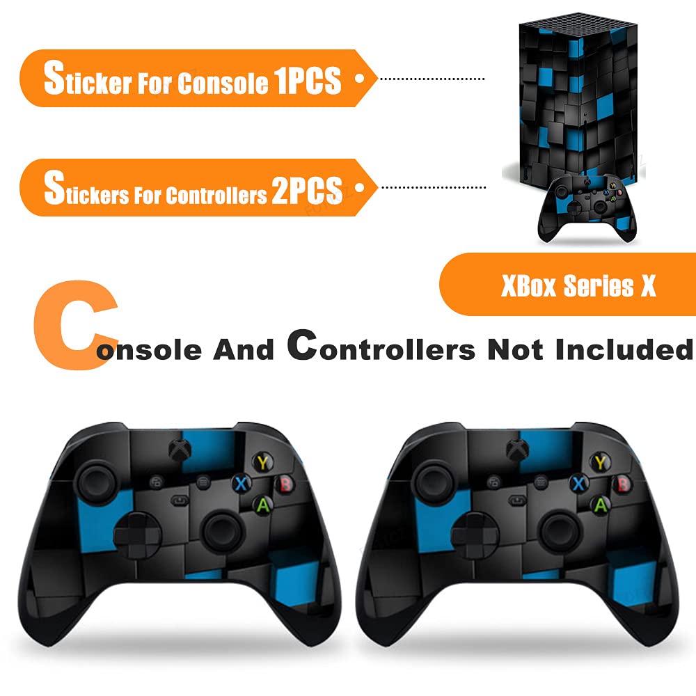 FOTTCZ Vinyl Skin for Xbox Series X Console and Controllers, Sticker Decal Protect Xbox Series X Devices - Black Blue Squares