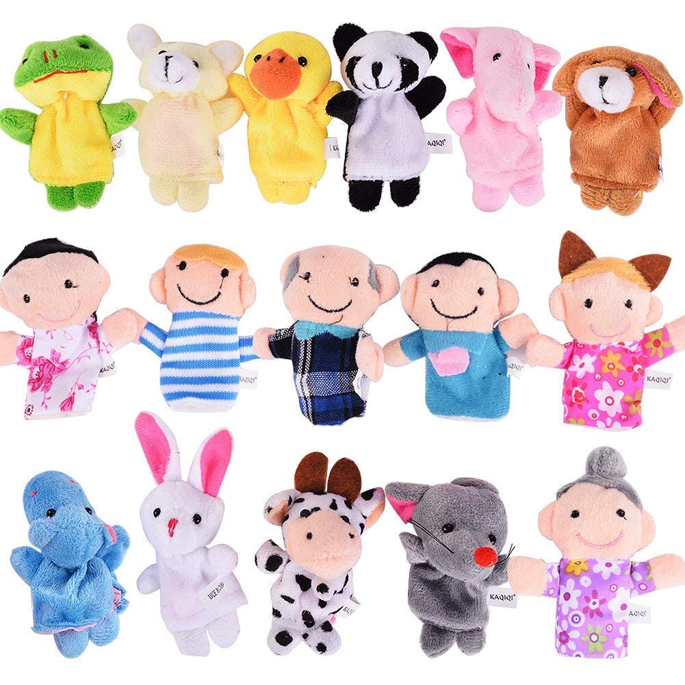 Twister.CK Finger Puppets Set (16pcs) Animal Family Rubber Puppet Theater Different for Kids Toddlers.
