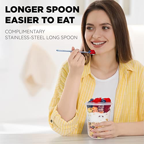 Overnight Oats Container with Lids (Set of 4) plus the Spoon - Perfect for meal prep and breakfast on the go, Oatmeal Container To-Go, Overnight Oats Containers With Lids, Overnight Oats Jars, Microwave Safe BPA Free