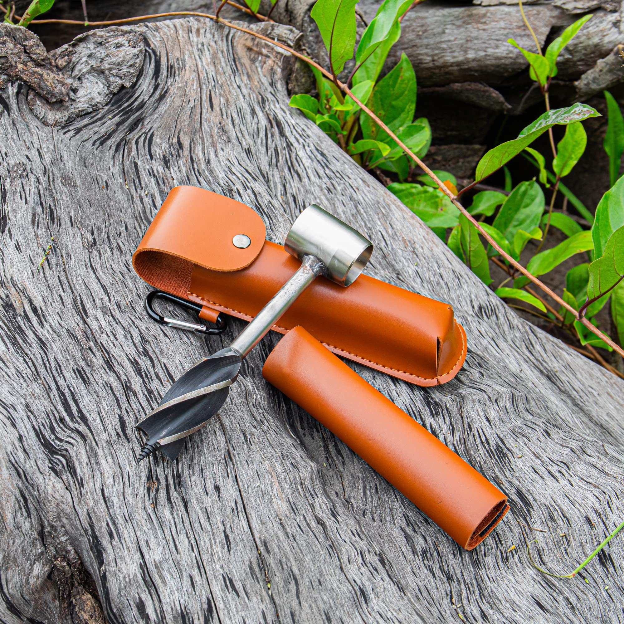 Survival Settlers Tool Hand Bushcraft Auger Drill, Manual Auger Wrench Scotch Eye Wood Drill Bit Outdoor Wood Peg and Hole Maker for Bushcrafting, Survival Wilderness Camping (Brown)