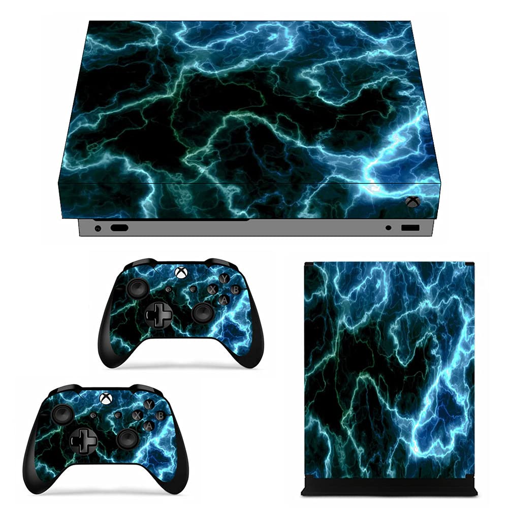 FOTTCZ Vinyl Skin for Xbox One X Console & Controllers Only, Sticker Decorate and Protect Equipment Surface, Cyan Light