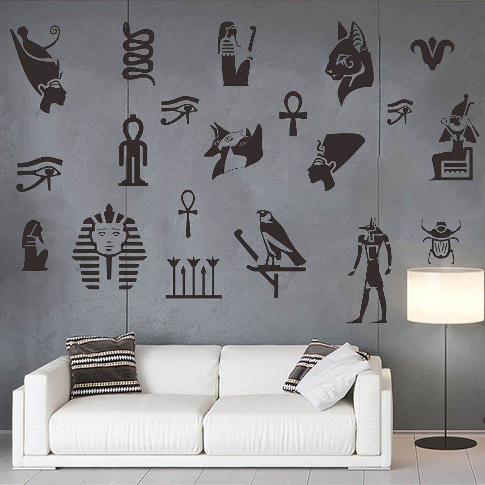 Removable Home Decoration Egypt Ancient Culture Wall Decal Pyramids God Anubis Eyes Wall Decor Stickers Art Vinyl Egyptian History Stickers for Bedroom JWH101 (Black)