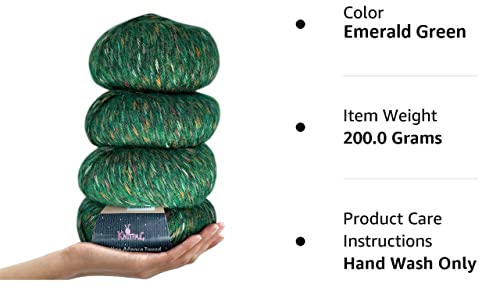 KnitPal Cotton Alpaca Tweed, 3 DK, Light Worsted Yarn Pack of 4 (588yds/200g), Super Soft Fluffy Multicolor Blend for Knitting and Crocheting Hats, Shawls, Garments, Blankets (Emerald Green)