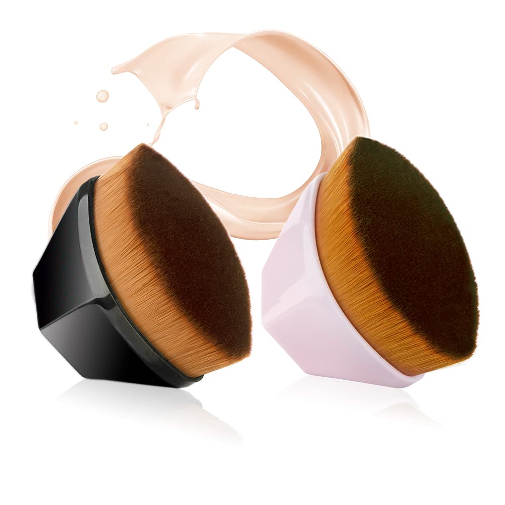 Foundation Makeup Brush Flat Top Kabuki Petal-shaped Face Blush Liquid Powder Foundation Brush for Blending Liquid, Cream or Flawless Powder Cosmetics with Protective Case (Golden)
