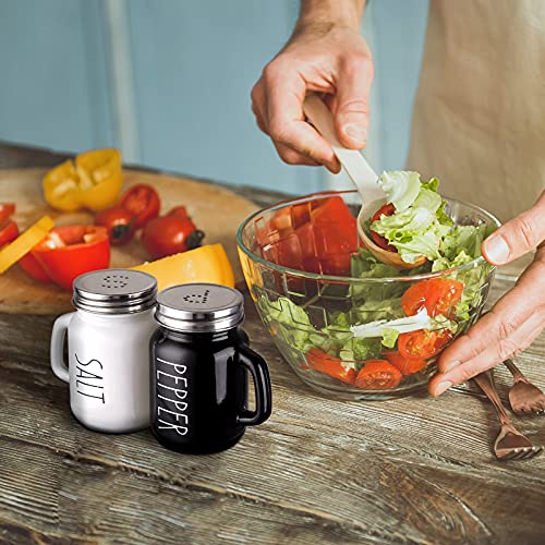 Salt and Pepper Shakers Set, 4 oz Glass Black White Salt Pepper Shaker Set with Stainless Steel Lid, Cute Modern Kitchen Decor, Ideal Gift for Thanksgiving Christmas