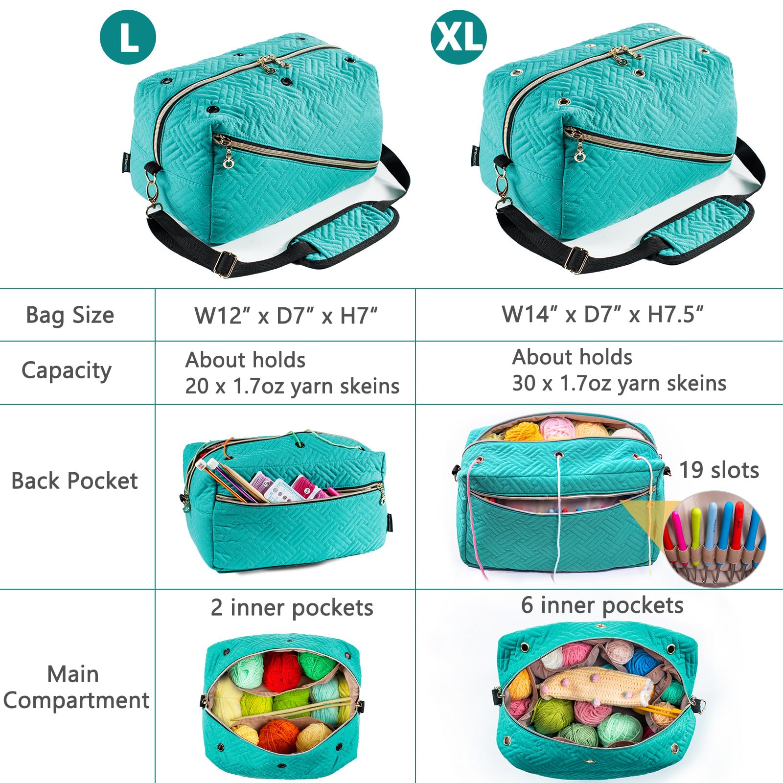 MYBAGZING Crochet Bag Organizer - Knitting Bag - Yarn Storage Organizer - Yarn Bag for Crocheting - Yarn Holder for Crochet Accessories, Knitting Needles, Crochet Hooks, Crocheting & Knitting Gifts,