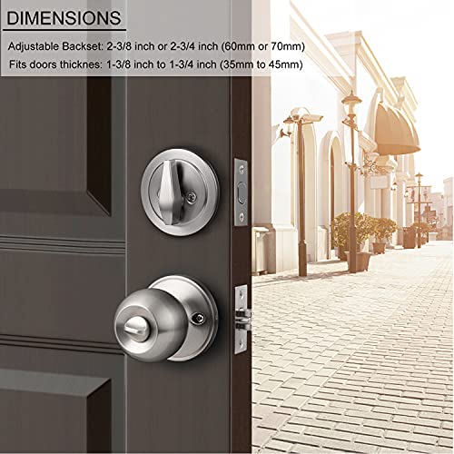 Knobonly All Keyed Same, Front Door Handleset with Single Cylinder Deadbolt in Satin Nickel Finish, Keyed Alike for Every Set