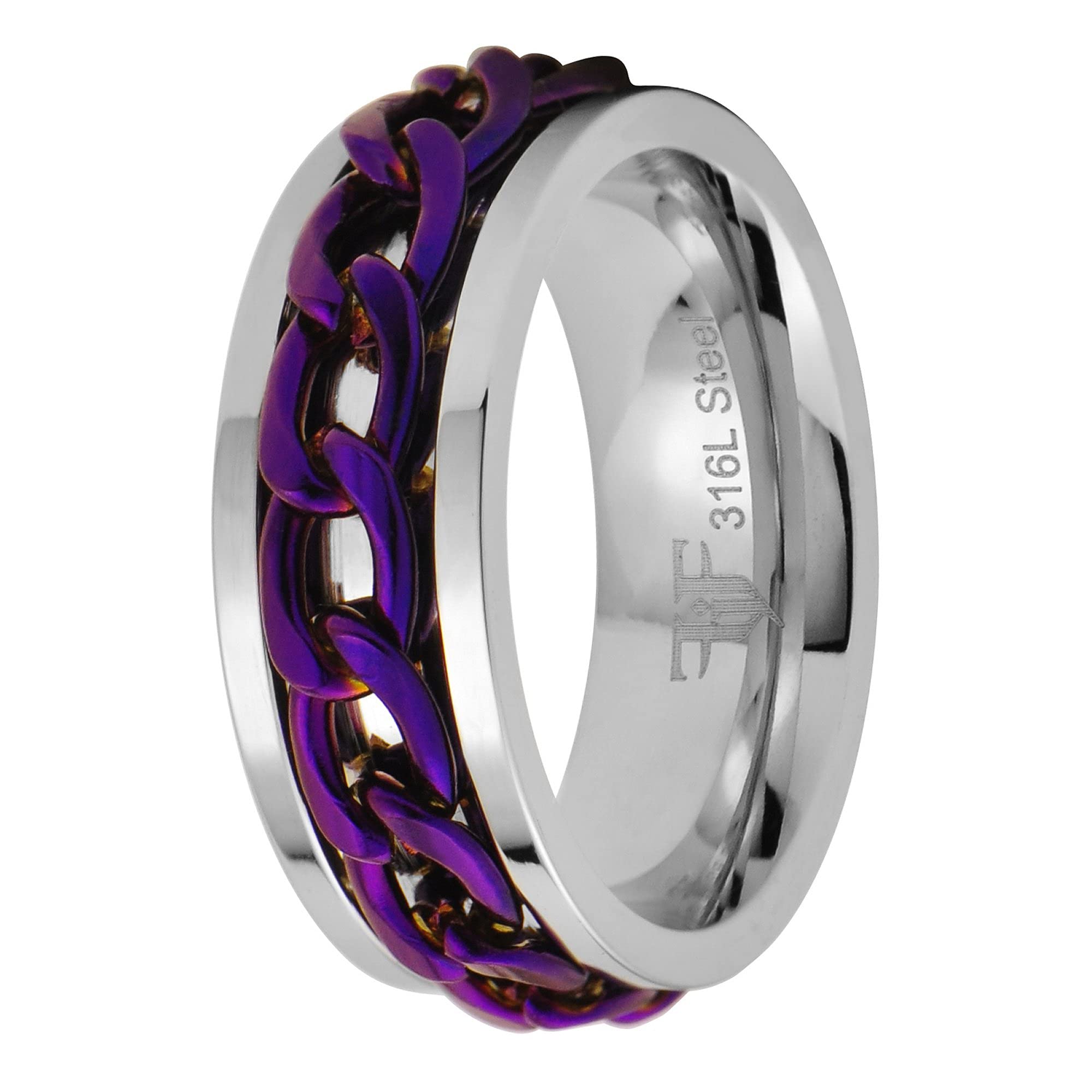 Fantasy Forge Jewelry Purple Chain Spinner Ring Womens Mens Stainless Steel Meditation Anti Anxiety Band Sizes 5-17 (14)
