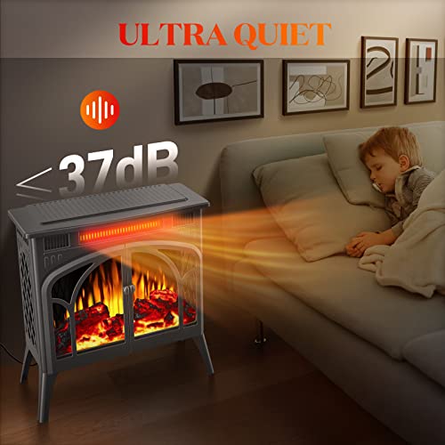 Rintuf Electric Fireplace Heater, 1500W Electric Fireplace Stove with 3D Flame Effect, 5100BTU Infrared Fireplace, Remote Control, Timer, Low Noise, Ideal for Indoor Home Use
