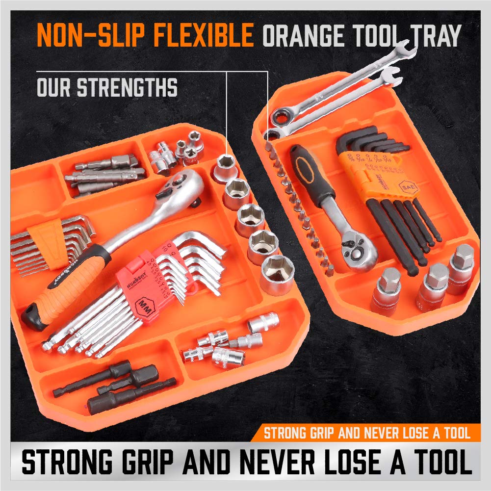 HORUSDY 3PC Large Non-Slip Flexible Tool Tray | Tool Organizer | Tool Storage | Tool Holder | Tool Mats | No Magnets | Grip Mat Tool Mat | of Christmas Day Tools Gift for Men