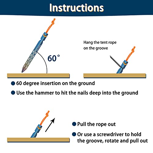 FANTECIA Tent Stakes Pegs, 6 Packs Titanium Lightweight Tent Pegs, TA2 Ground Metal Heavy Duty Camping Stakes for Camping Accessories.