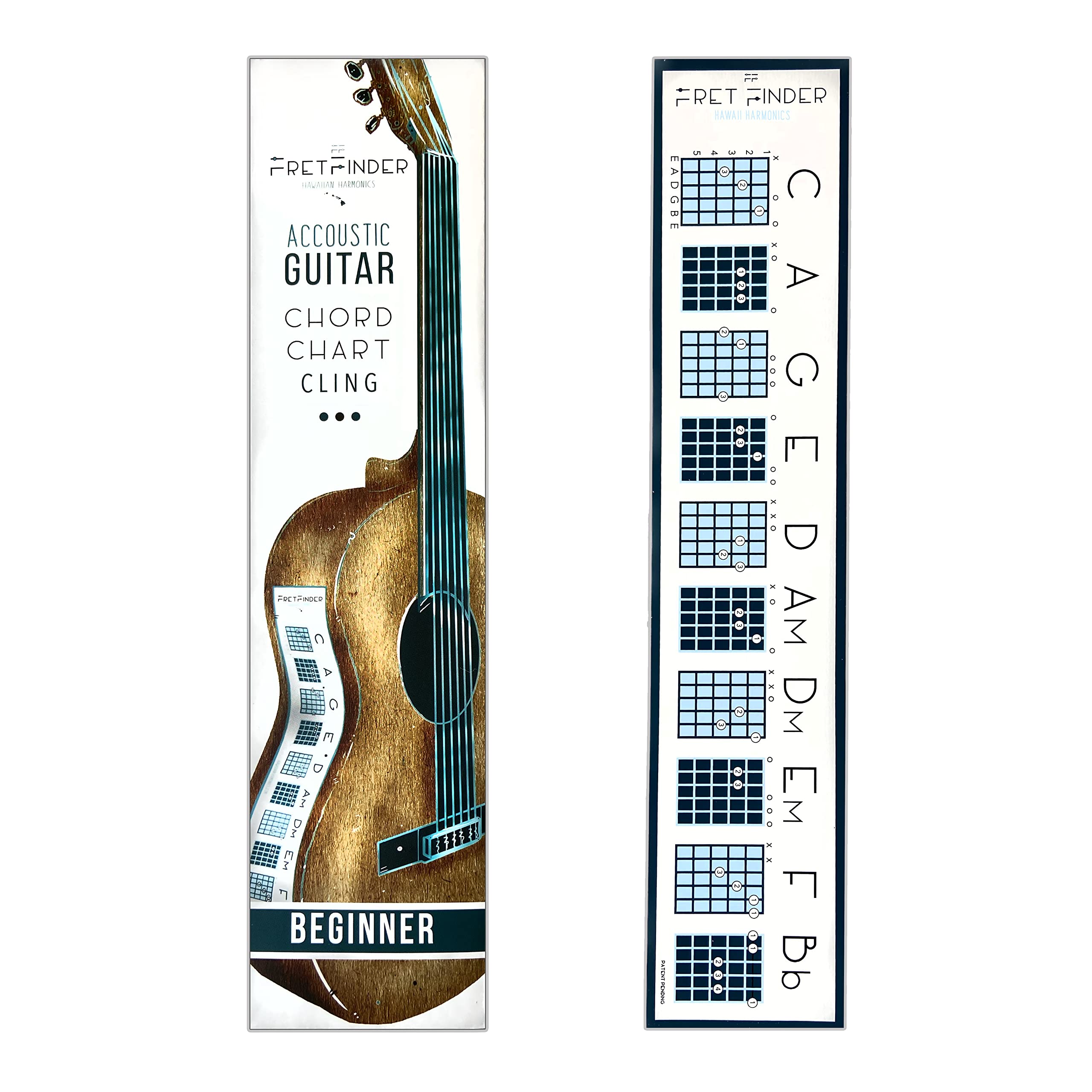 Fret Finder- Chord Chart Removable Cling- for Acoustic Guitar- Beginner Chord Chart