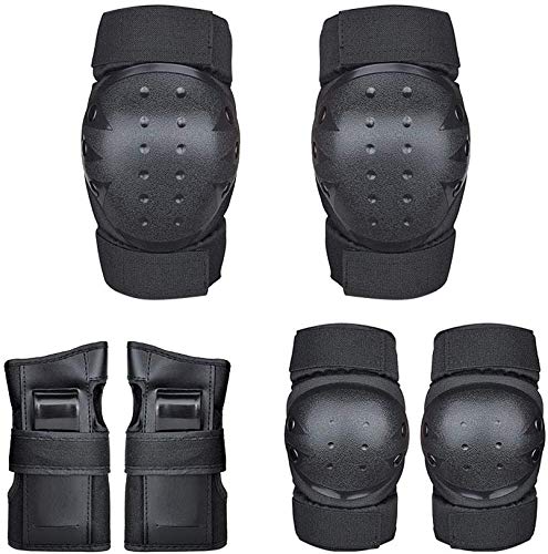 Eatao Protective Gear for Kids, Knee Pads Elbow Pads and Wrist Guards 6 in 1 Set for Scotter Skating Bike (Black) Small