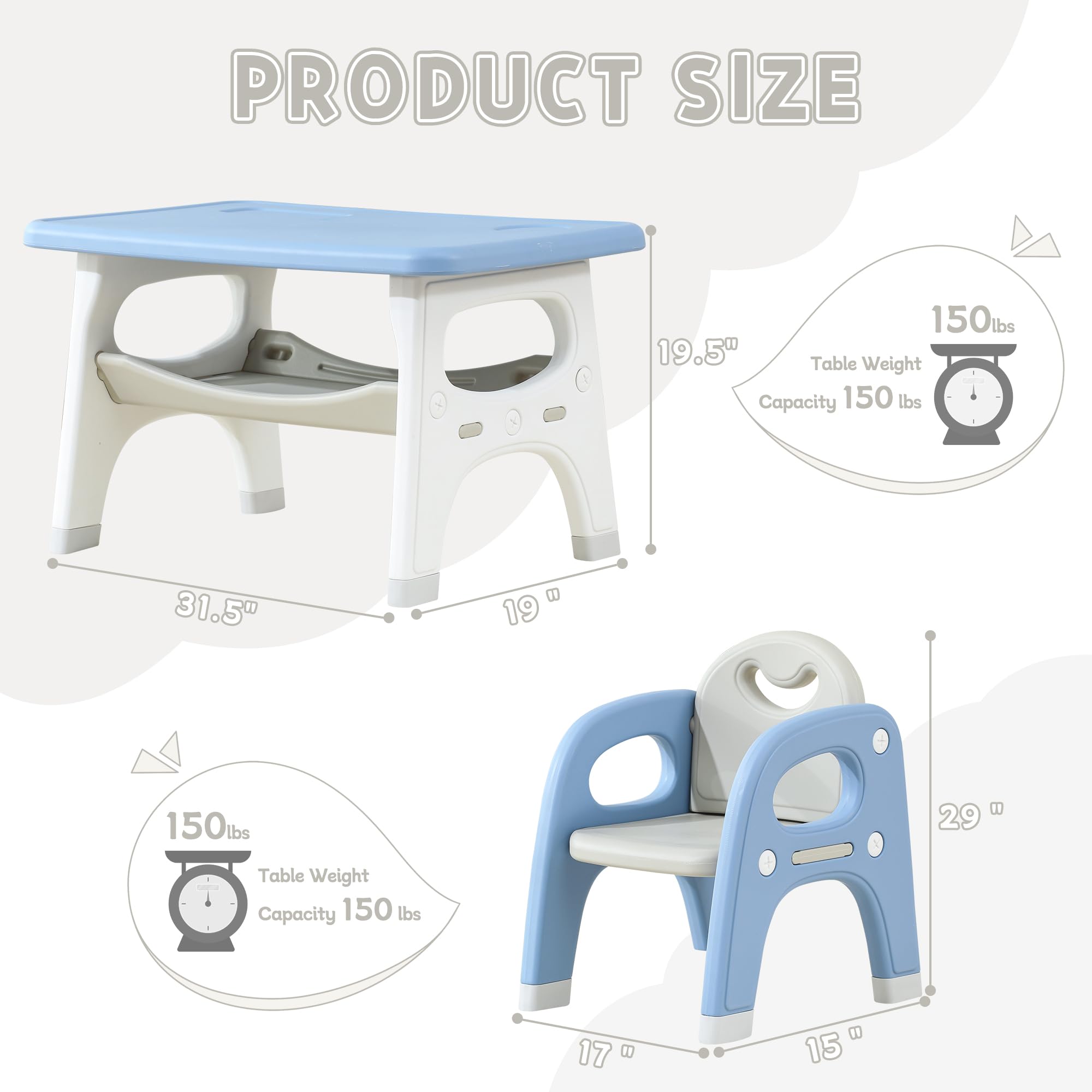 IFLETH Kids Table with Storage Space, Kids Table and Chairs, Toddler Table and Chair Set, Kids Table for Ages 3-8, Childrens Table and Chair Set for Classroom, Home