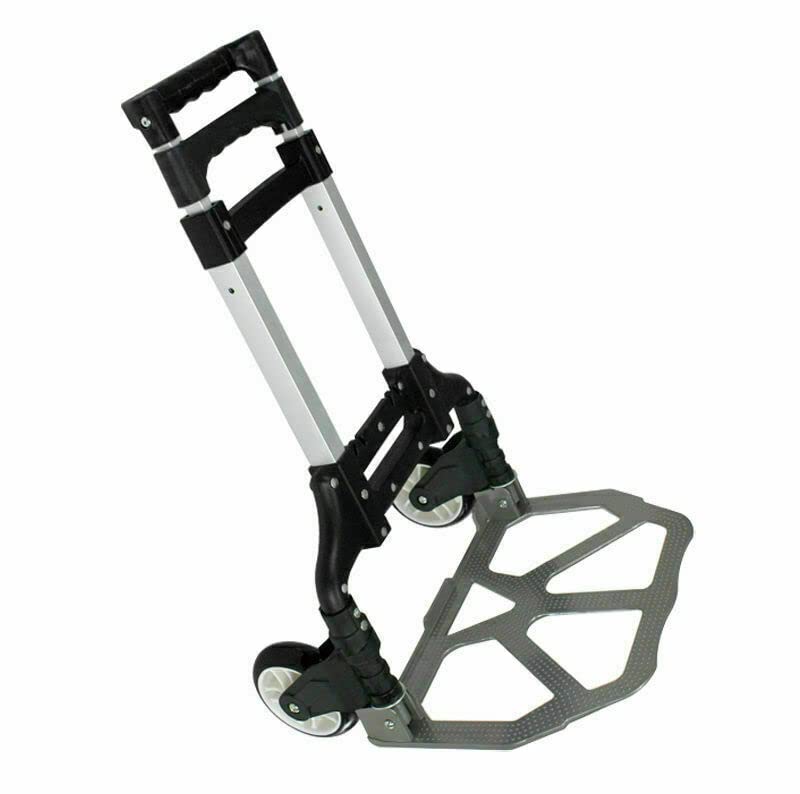 Y&Y Decor Compact Portable Folding Hand Truck Aluminium Luggage Trolley Cart and Dolly with Black Elasticized Cord, Telescoping Handle, PVC Wheels for Travel Office Auto Moving (Black)