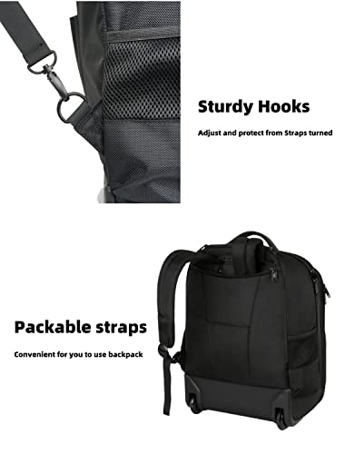 MATEIN Wheeled Backpack, 18 inch Laptop Backpack with Wheels for College, Rolling Travel Backpack, Carryon Trolley Luggage Suitcase Compact Business Computer Bag for Men Women, Black