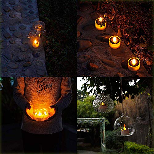 Decorman Solar Tea Lights, 8 Pack Flameless Rechargeable Amber Warm White Flickering LED Candle Lights, Waterproof Lantern Tealight for Home Wedding Garden Yard Pathway