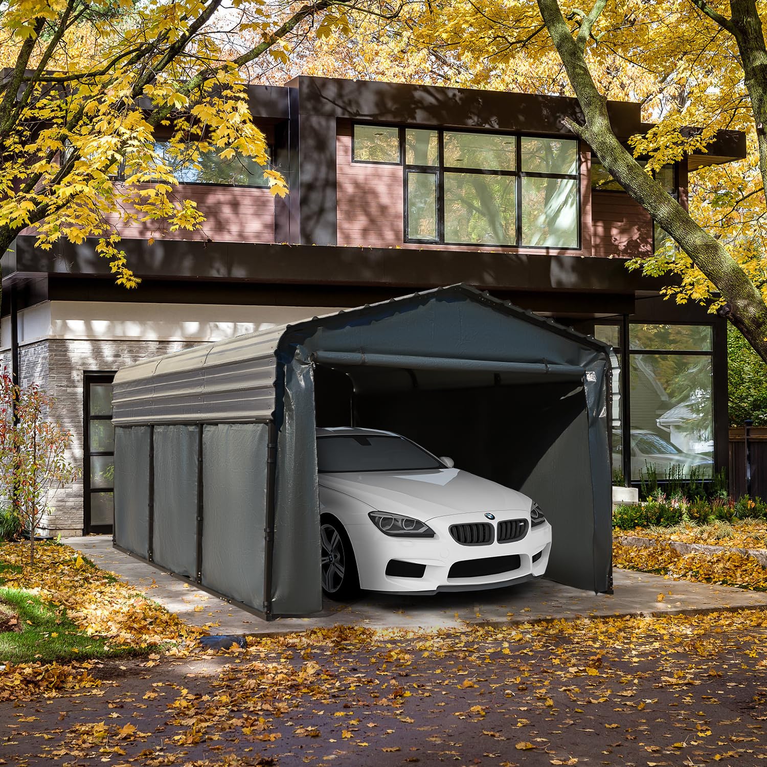 MELLCOM Carports Enclosure Kit for Galvanized Steel Carport, Fabric Carport Wall Panels, 10' x 15' x 8.4'