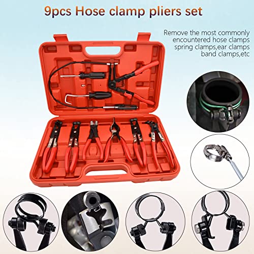 Hose Clamp Pliers Set, 9pcs Wire Long Reach Hose Clamp Pliers Set for Automotive Coolant Radiator Heater and Water Hose with Band Flat or Large Clamps, Clamp Removal Tool by BOOTOP PIN